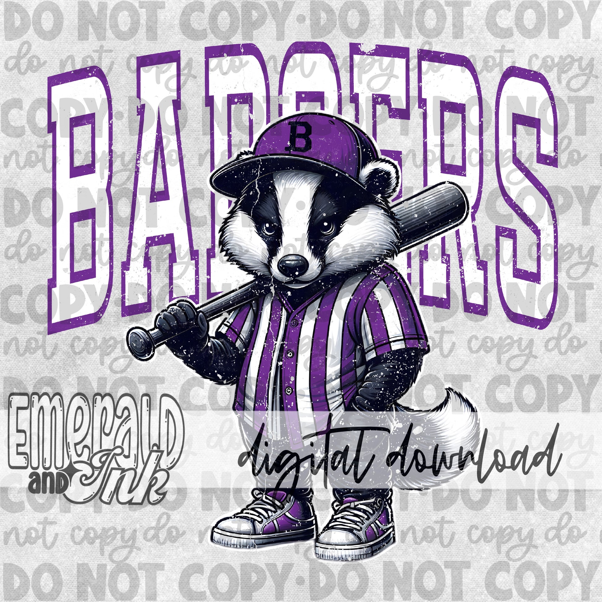 Badgers Purple Baseball Grungy Mascot - DIGITAL Download – Emerald & Ink
