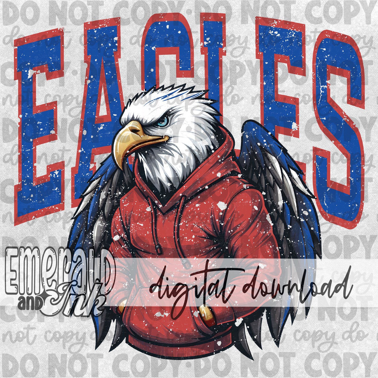 Eagles Red Blue Grungy Mascot - DIGITAL Download – Emerald & Ink