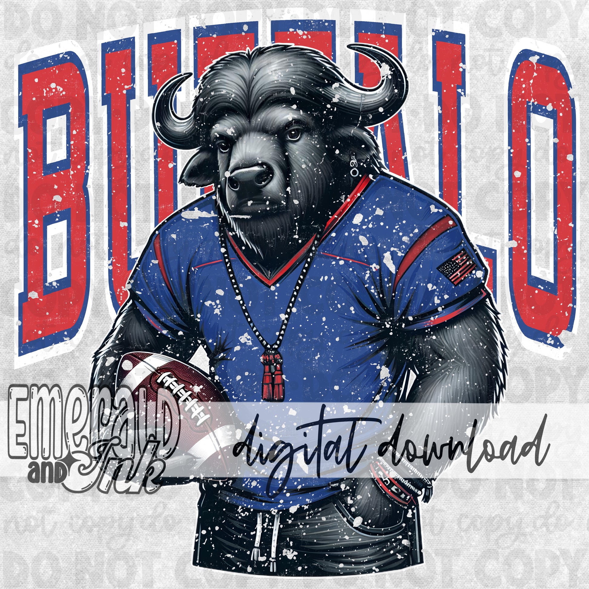 Buffalo Football Grungy Mascot - DIGITAL Download – Emerald & Ink